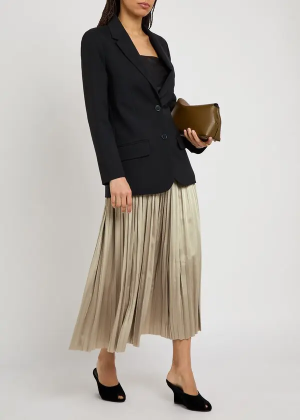 JOSEPH Pleated Satin Midi Skirt - Beige