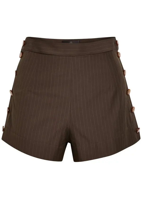 VIVIENNE WESTWOOD Elle Button Detail Pinstripe Cotton Shorts - Khaki