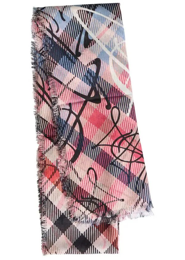VIVIENNE WESTWOOD Tartan Logo-monogrammed Wool Scarf - Pink
