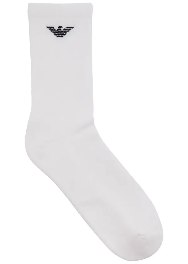 Emporio Armani Logo Ribbed Cotton-blend Socks - White