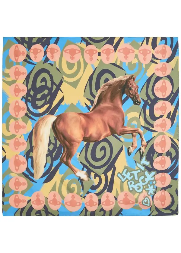VIVIENNE WESTWOOD Horse Graphics Printed Silk Scarf - Green