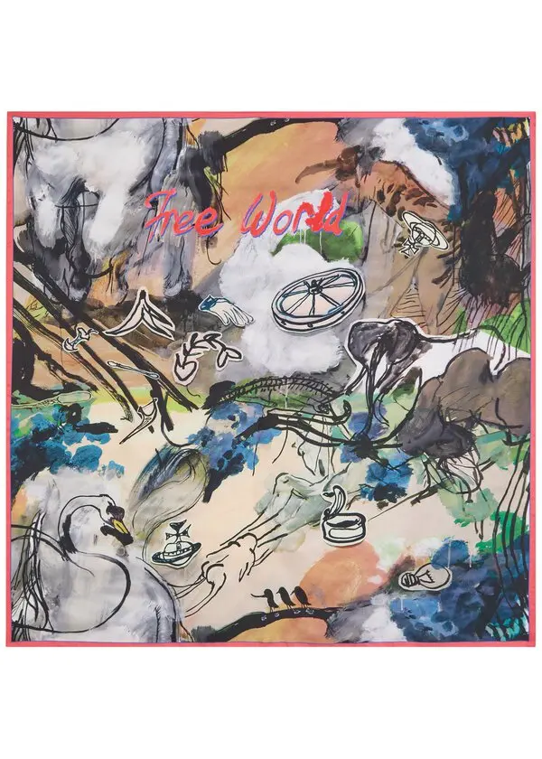 VIVIENNE WESTWOOD Free World Printed Silk Scarf - Beige