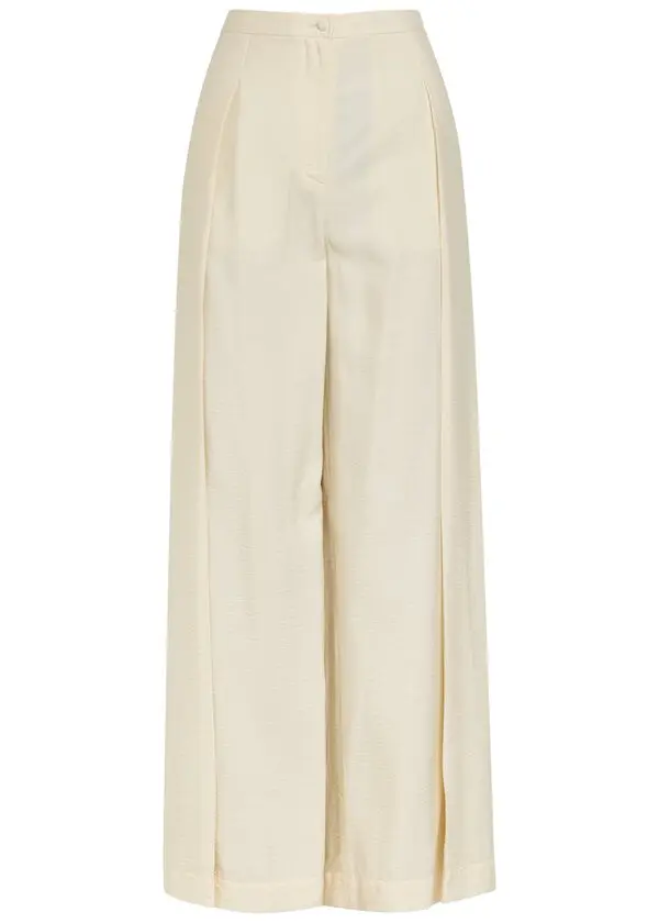 Emporio Armani Pleated Wide-leg Trousers - Cream