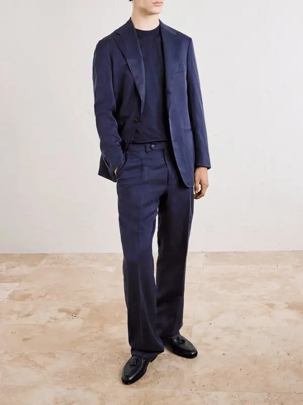SAMAN AMEL Amo Straight-leg Pleated Suit Trousers - Blue