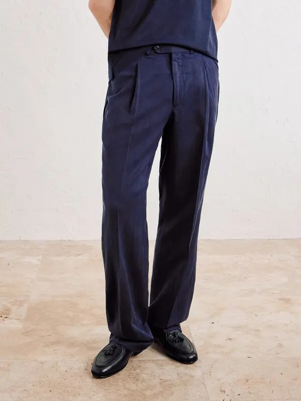 SAMAN AMEL Amo Straight-leg Pleated Suit Trousers - Blue