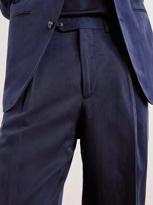 SAMAN AMEL Amo Straight-leg Pleated Suit Trousers - Blue