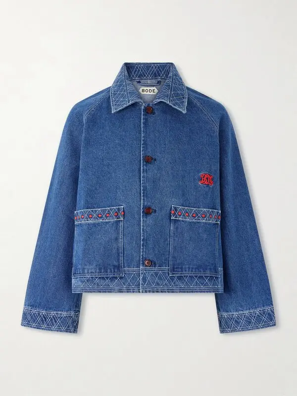 BODE Embroidered Merino Wool-blend Denim Jacket - Blue