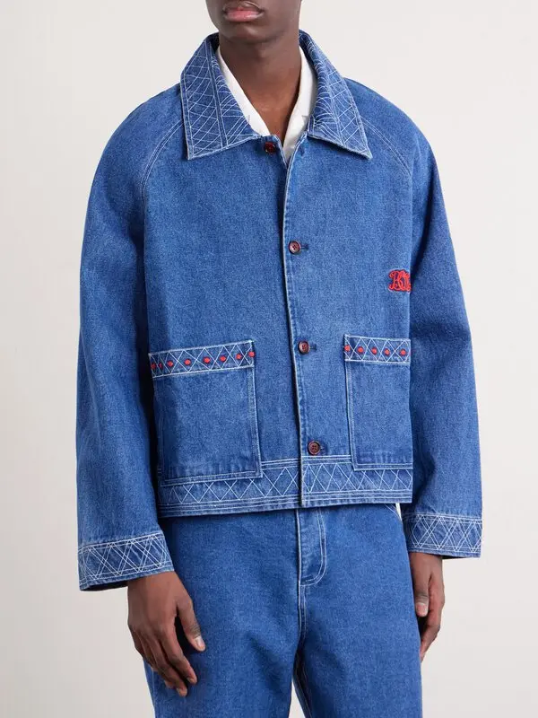 BODE Embroidered Merino Wool-blend Denim Jacket - Blue