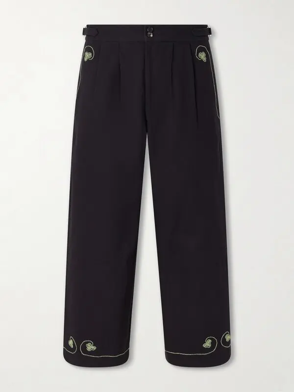 BODE Lucky Draw Embroidered Cotton-twill Trousers