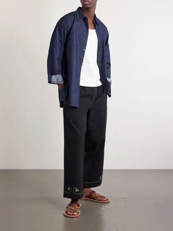 BODE Lucky Draw Embroidered Cotton-twill Trousers