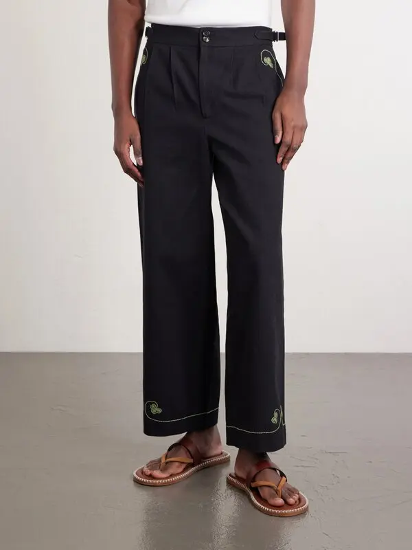 BODE Lucky Draw Embroidered Cotton-twill Trousers