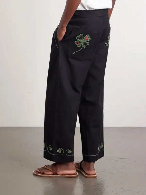BODE Lucky Draw Embroidered Cotton-twill Trousers