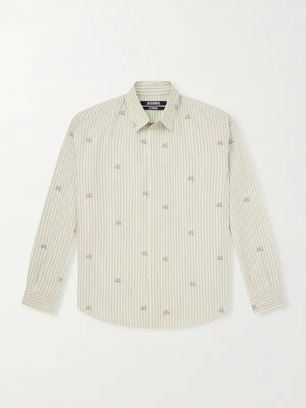 Jacquemus Embroidered Striped Cotton Shirt - Neutrals