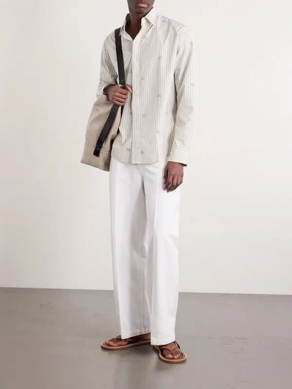 Jacquemus Embroidered Striped Cotton Shirt - Neutrals