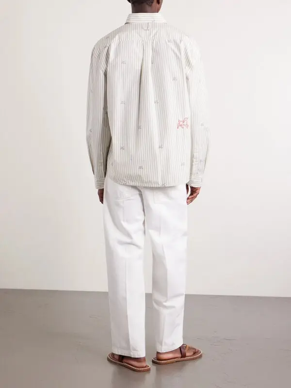 Jacquemus Embroidered Striped Cotton Shirt - Neutrals
