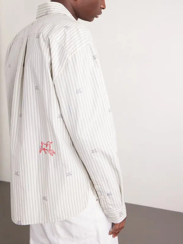 Jacquemus Embroidered Striped Cotton Shirt - Neutrals