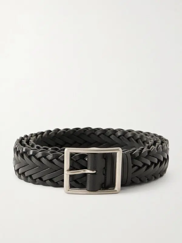 NILI LOTAN 3cm Nic Woven Leather Belt - Black