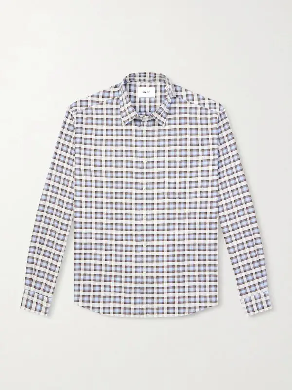 Nn07 Deon 50037 Checked Organic Cotton Shirt - Blue