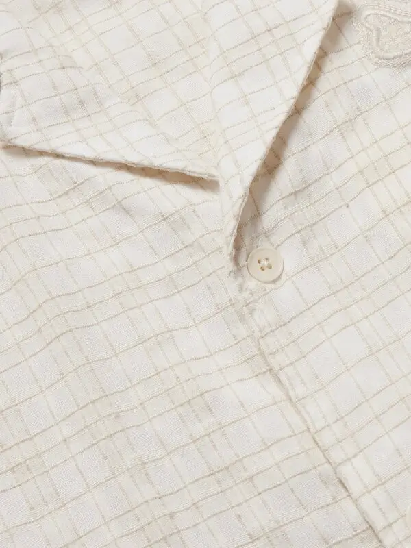Nn07 Ben 50041 Camp-collar Embroidered Checked Organic Cotton-blend Shirt - Neutrals