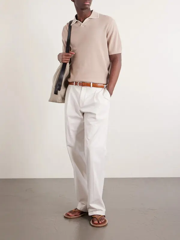Hartford Open-collar Cotton-piqué Polo Shirt - Neutrals