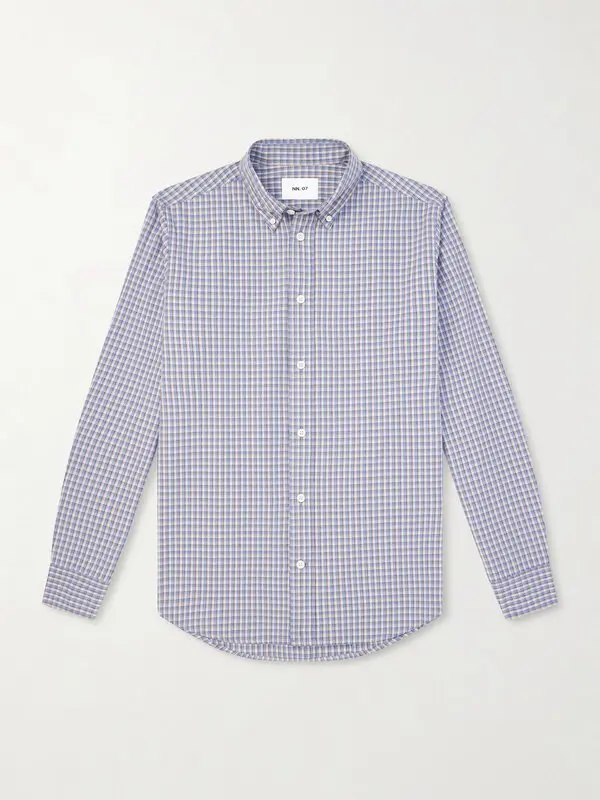 Nn07 Colby 50024 Button-down Collar Checked Cotton Shirt - Blue