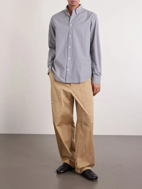 Nn07 Colby 50024 Button-down Collar Checked Cotton Shirt - Blue