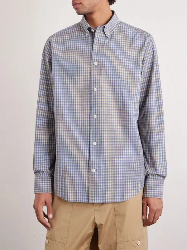 Nn07 Colby 50024 Button-down Collar Checked Cotton Shirt - Blue