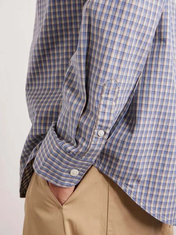 Nn07 Colby 50024 Button-down Collar Checked Cotton Shirt - Blue