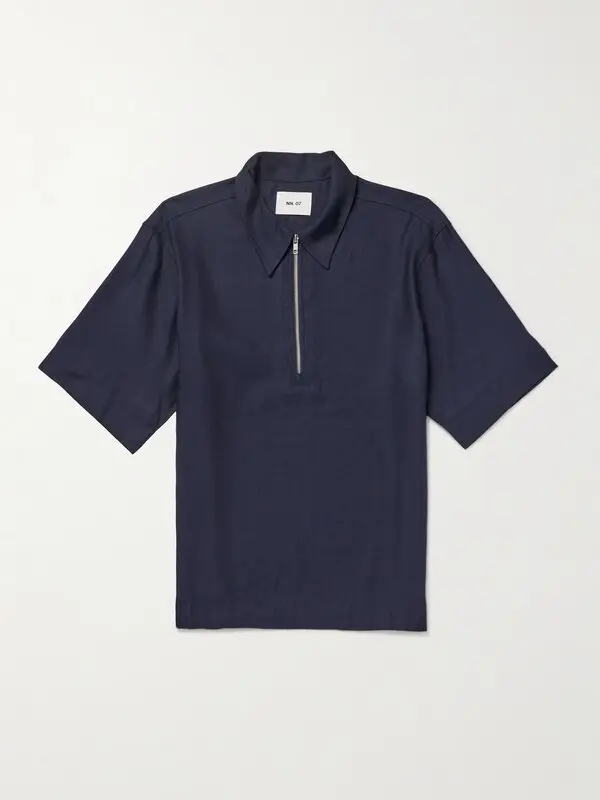 Nn07 Bruno 1808 Lenzing™ Ecovero™ And Linen-blend Half-zip Polo Shirt - Blue