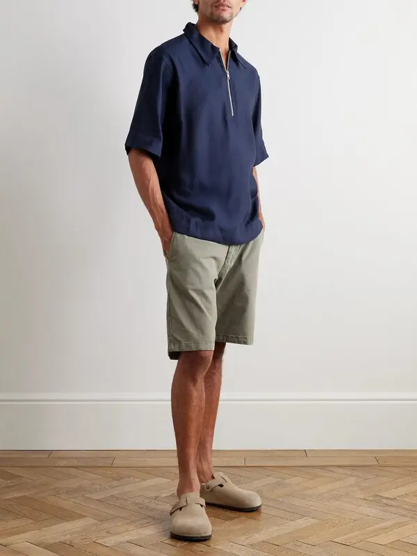 Nn07 Bruno 1808 Lenzing™ Ecovero™ And Linen-blend Half-zip Polo Shirt - Blue