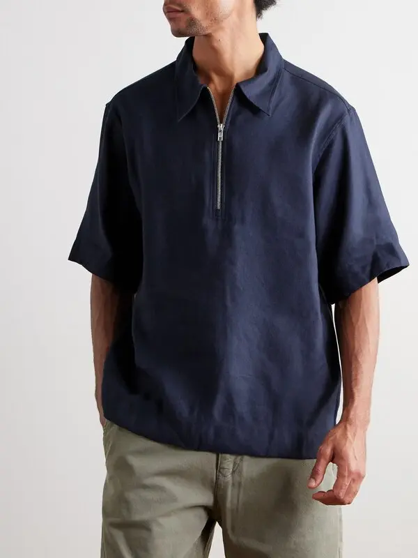 Nn07 Bruno 1808 Lenzing™ Ecovero™ And Linen-blend Half-zip Polo Shirt - Blue