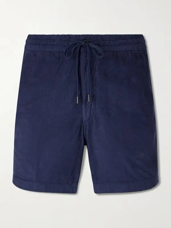 SLOWEAR Straight-leg Cotton-corduroy Drawstring Shorts - Blue