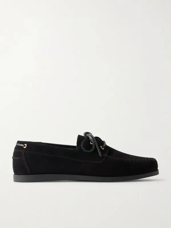 VINNY'S Boatman Suede Boat Shoes - Black