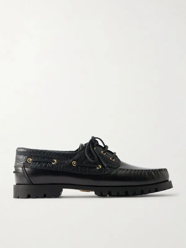 VINNY'S Aztec Leather Boat Shoes - Black