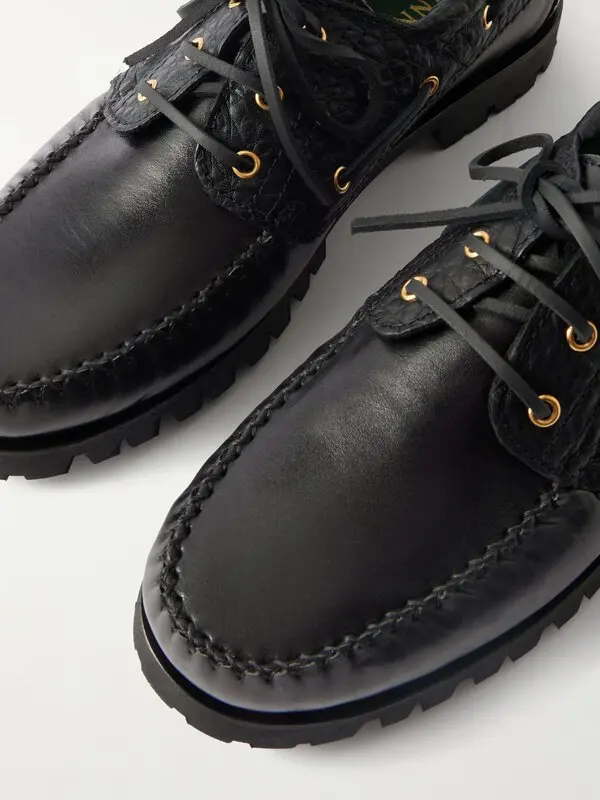 VINNY'S Aztec Leather Boat Shoes - Black
