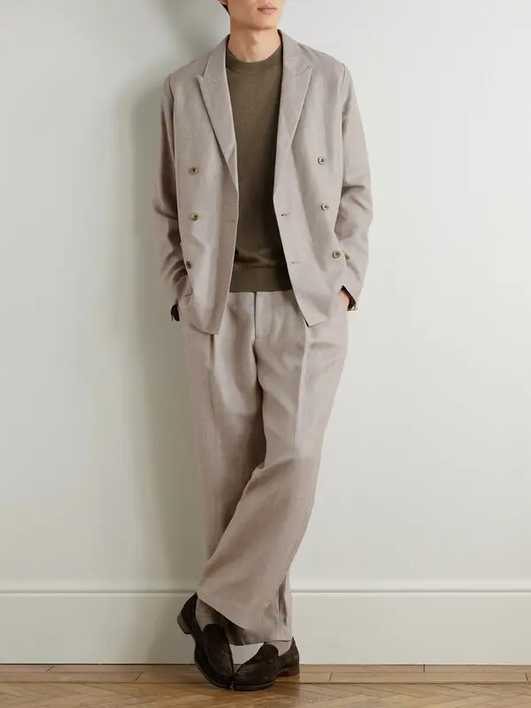Nn07 Straight-leg Pleated Linen And Wool-blend Trousers - Neutrals