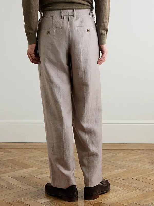 Nn07 Straight-leg Pleated Linen And Wool-blend Trousers - Neutrals