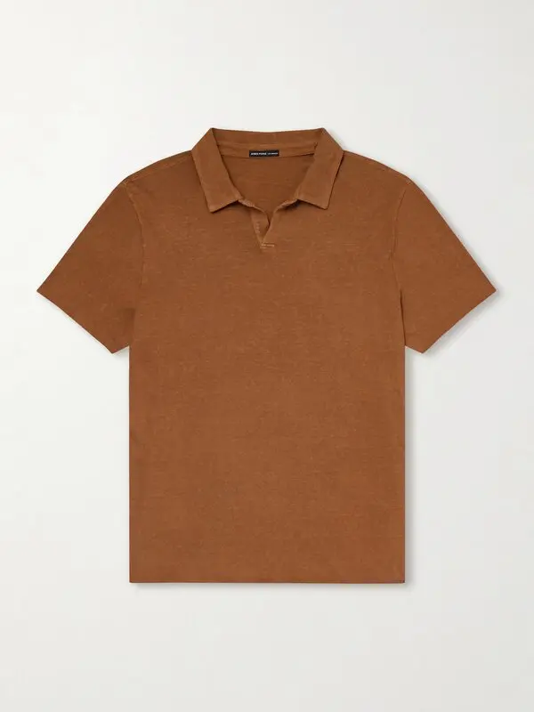 JAMES PERSE Open-collar Slub Cotton-jersey Polo Shirt - Brown