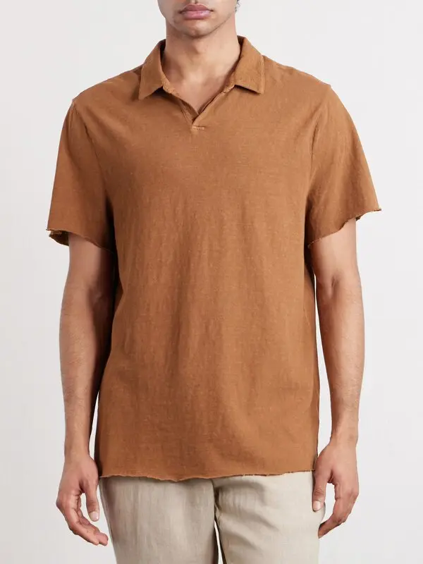 JAMES PERSE Open-collar Slub Cotton-jersey Polo Shirt - Brown