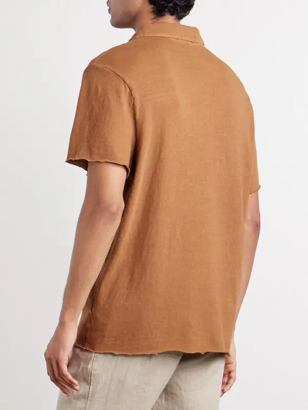 JAMES PERSE Open-collar Slub Cotton-jersey Polo Shirt - Brown