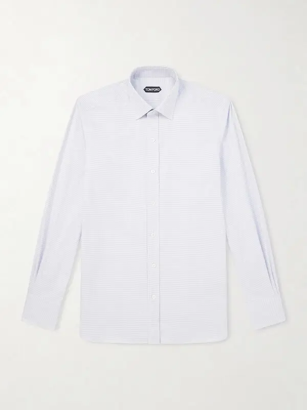 TOM FORD Slim-fit Cutaway-collar Houndstooth Cotton Shirt - Gray