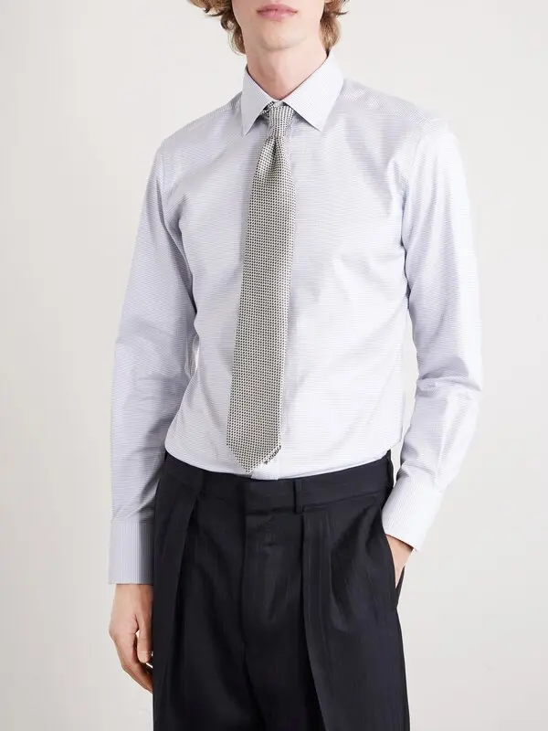 TOM FORD Slim-fit Cutaway-collar Houndstooth Cotton Shirt - Gray