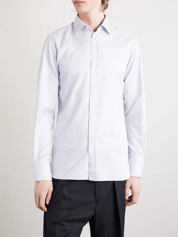 TOM FORD Slim-fit Cutaway-collar Houndstooth Cotton Shirt - Gray