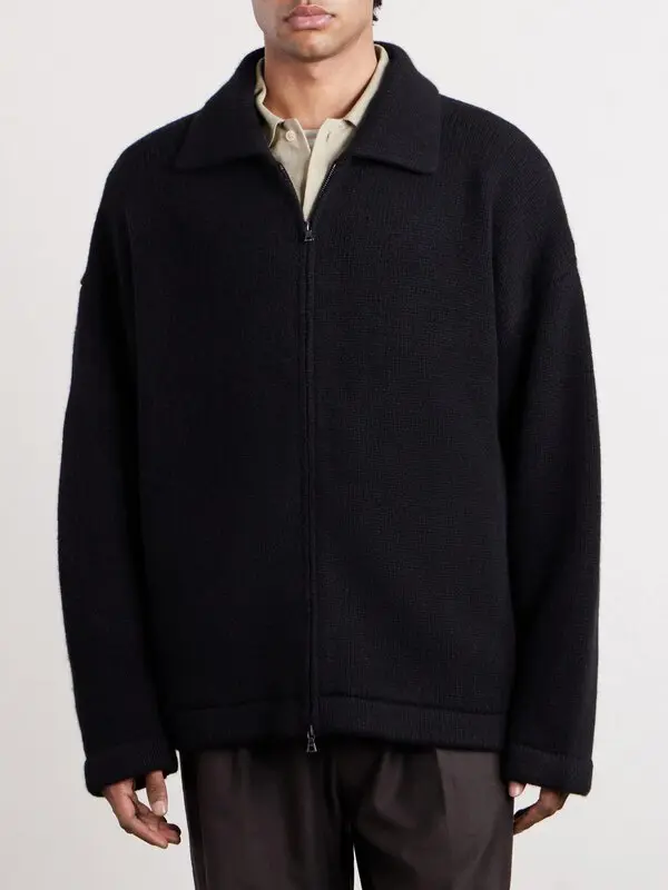THE ELDER STATESMAN Hunter Cashmere Zip-up Sweater - Black