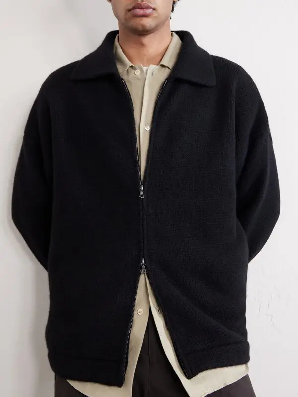 THE ELDER STATESMAN Hunter Cashmere Zip-up Sweater - Black