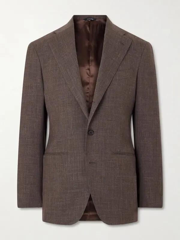 SAMAN AMEL Slim-fit Wool, Silk And Linen-blend Suit Jacket - Gray