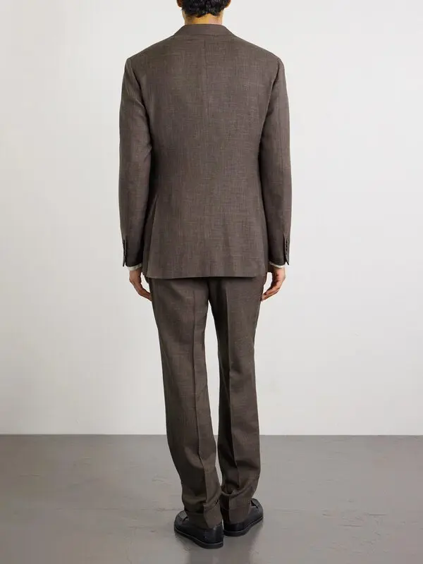 SAMAN AMEL Slim-fit Wool, Silk And Linen-blend Suit Jacket - Gray