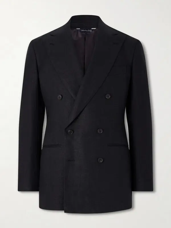 SAMAN AMEL Linen Double-breasted Blazer - Black