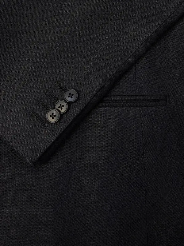SAMAN AMEL Linen Double-breasted Blazer - Black