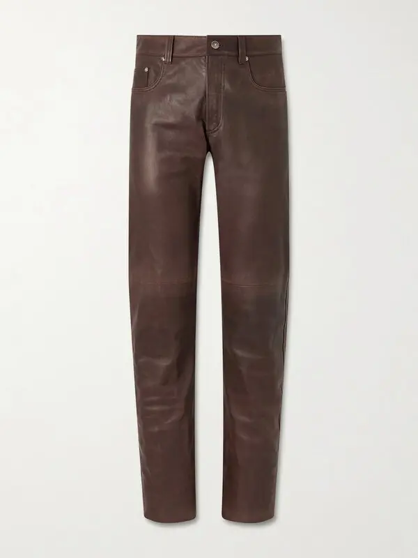 Versace Straight-leg Leather Trousers - Brown